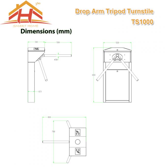Biometric Drop Arm Tripod Turnstile Gate RFID Reader And SUS304 ...