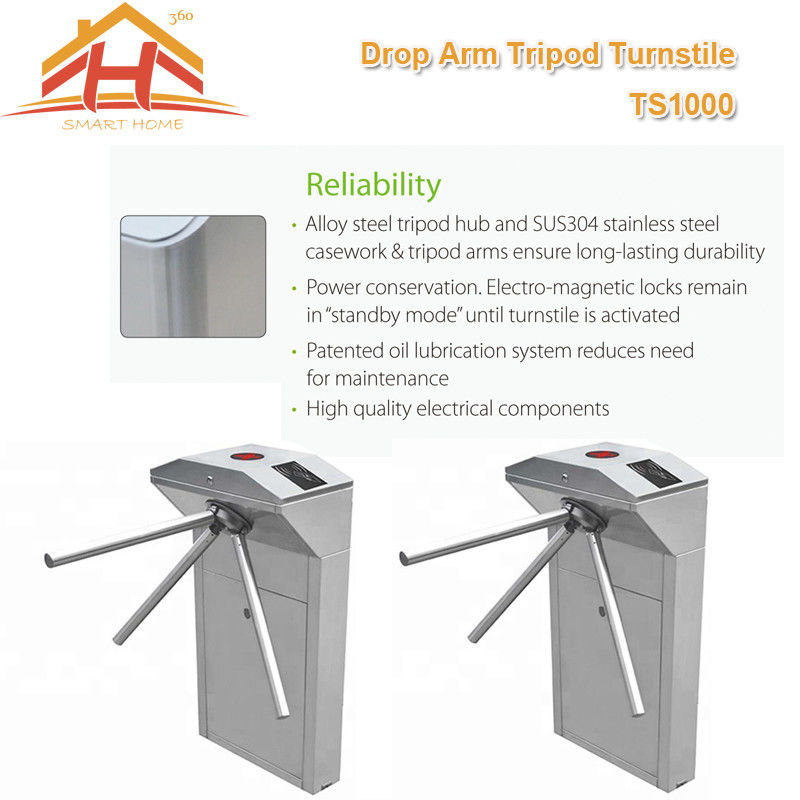 Biometric Drop Arm Tripod Turnstile Gate Rfid Reader And Sus304