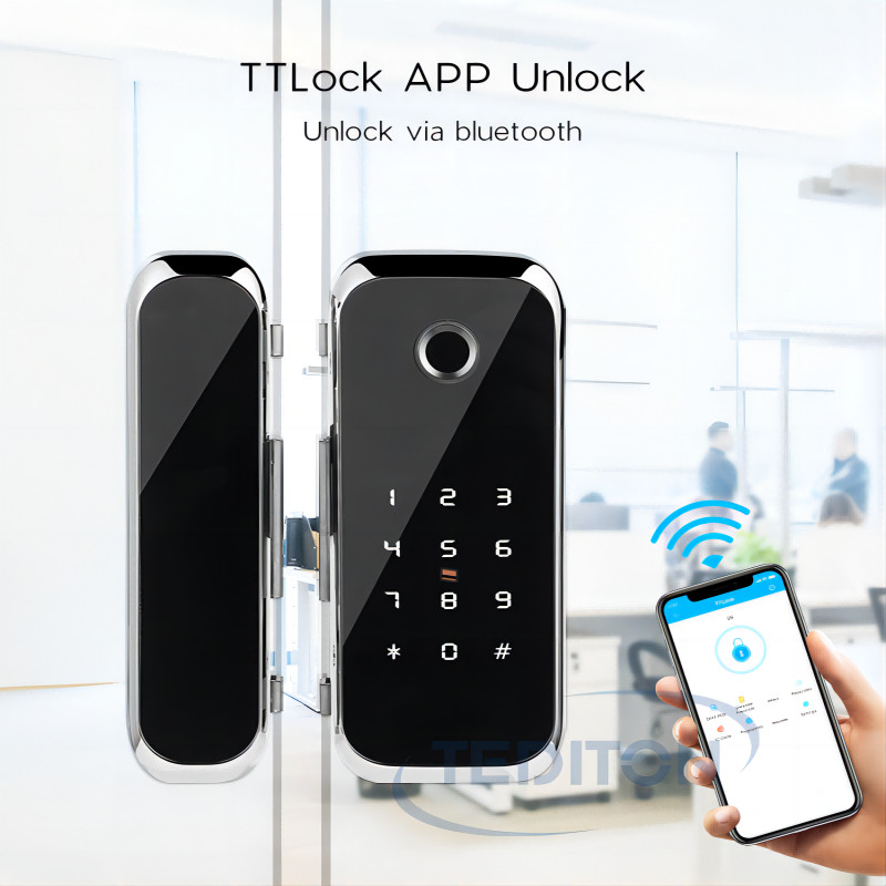 TTLock BT or WIFI Wireless App Digital Electronic Biometric Fingerprint Glass Door Lock for Office